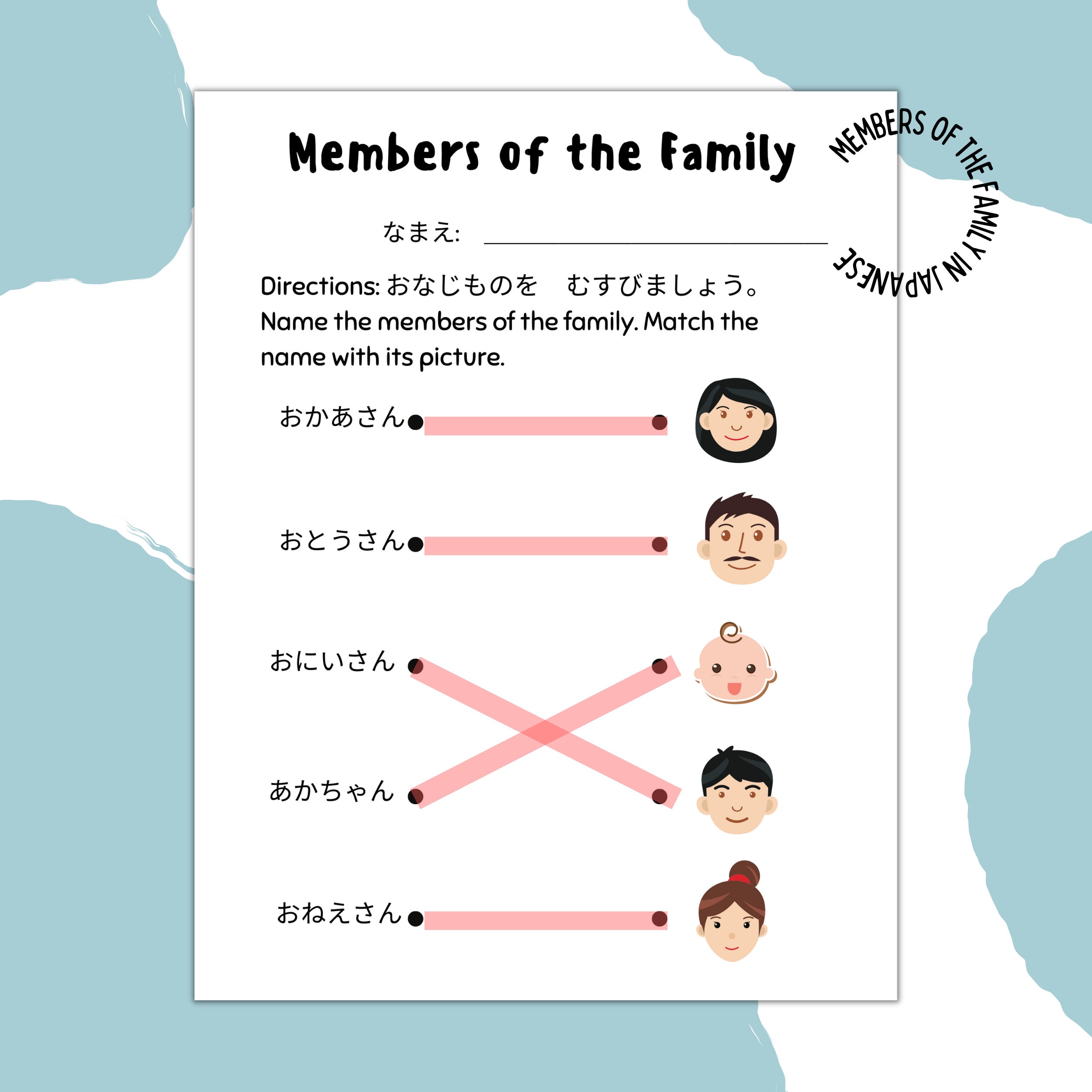 Japanese Hiragana Worksheets Members of the Family Words Hiragana ...