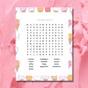 Word Search Puzzle Ice Cream Flavors Printable Party Game Senior ...