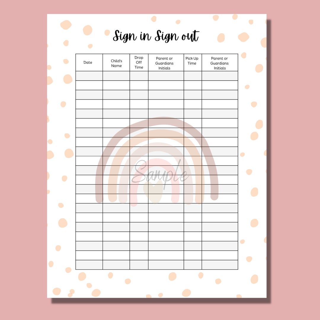 Sign-in Sheets Printable Childcare Sign in Sheet Attendance Sheet Drop ...