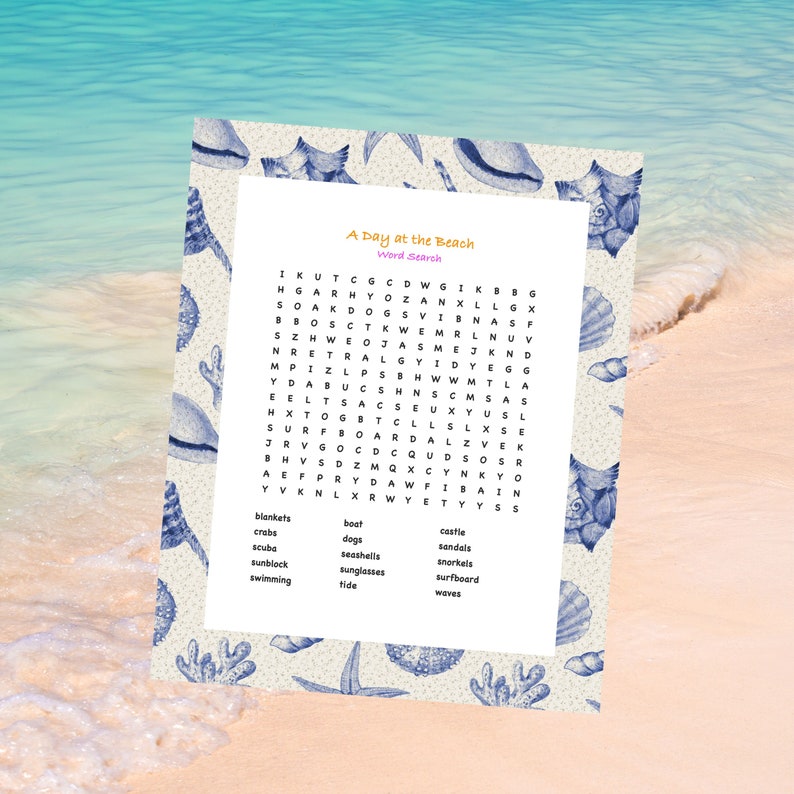 Word Search Puzzles Beach Printable Party Game for Senior and Kid ...