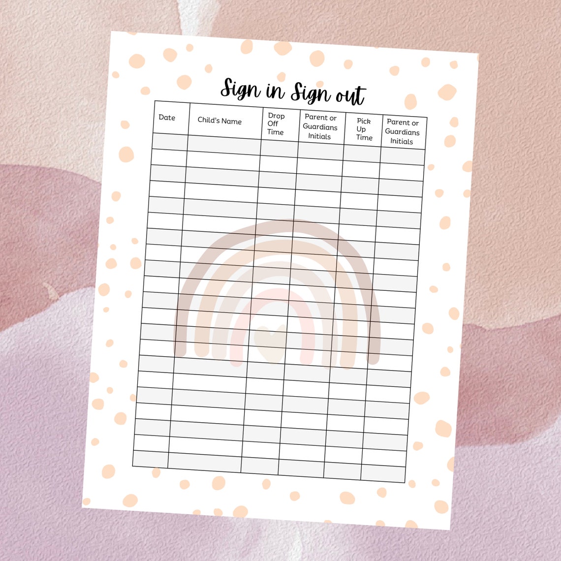 Sign-in Sheets Printable Childcare Attendance Sheet Drop off Form ...