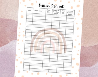 Sign-in Sheets Printable Childcare Sign in Sheet Attendance - Etsy