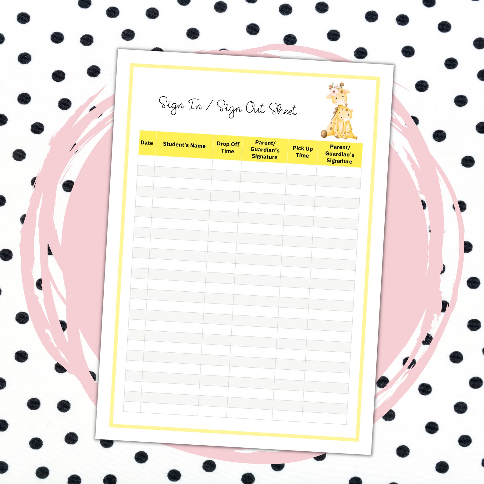 Sign-in Sheets Printable Attendance Sheet Drop off Form Classroom ...