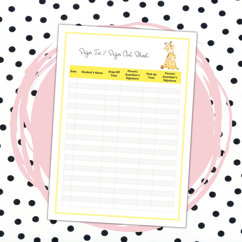 Sign-in Sheets Printable Attendance Sheet Drop off Form Classroom ...