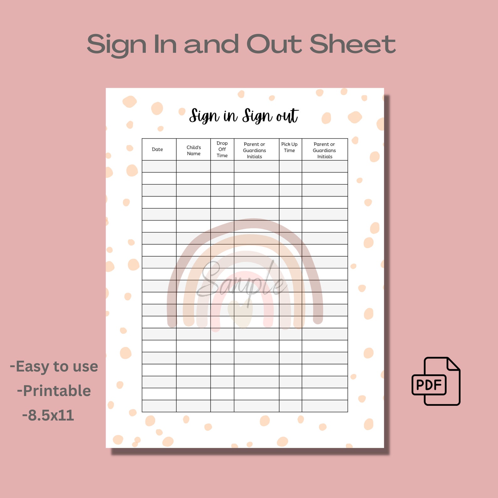 Sign-in Sheets Printable Childcare Sign in Sheet Attendance Sheet Drop ...