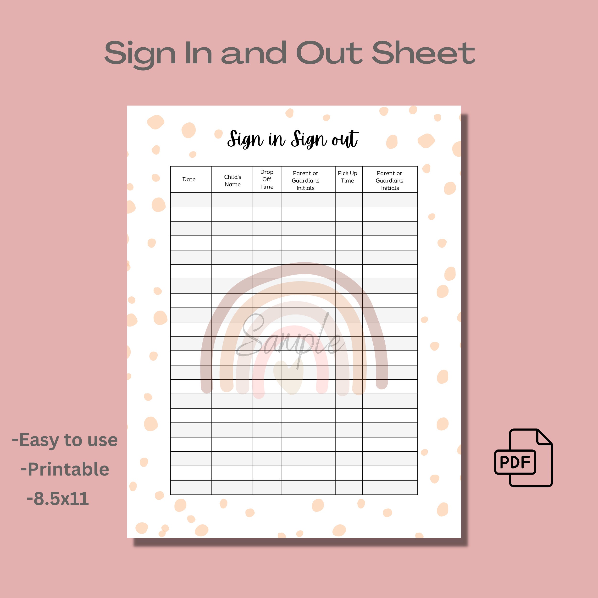 Sign-in Sheets Printable Childcare Sign in Sheet Attendance Sheet Drop ...