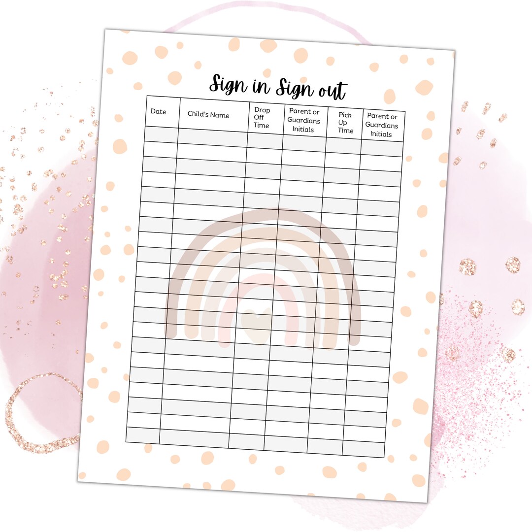 Sign-in Sheets Printable Sign in Sheet Attendance Sheet Drop off Form ...