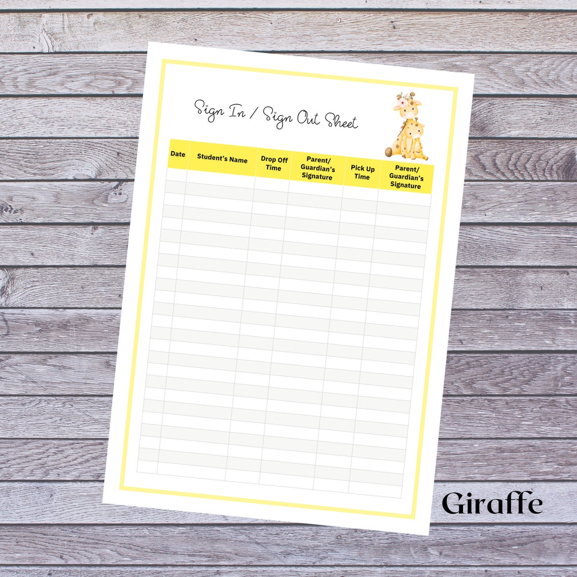 Sign-in Sheets Printable Sign in Sheet Attendance Sheet Drop off Form ...