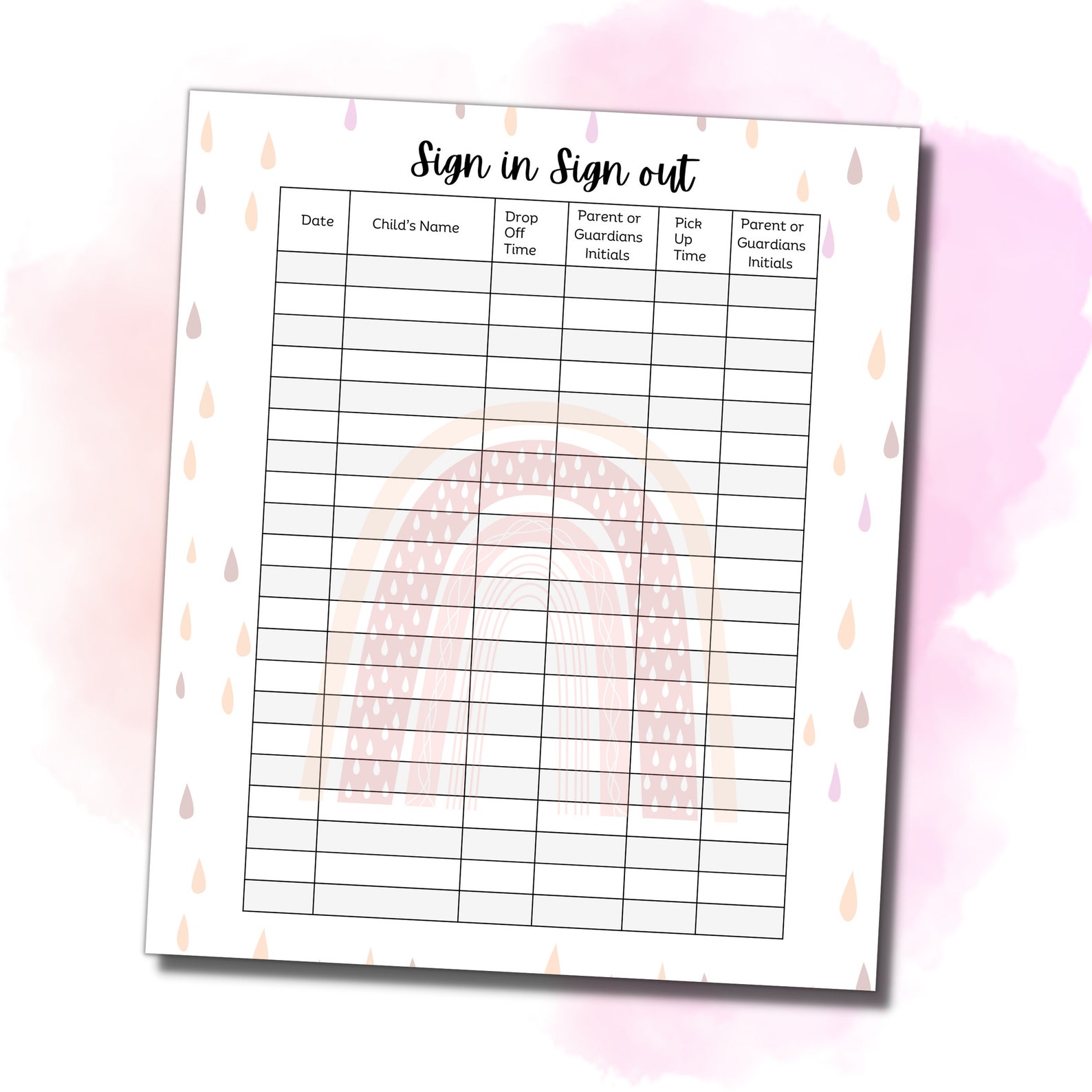 Sign-in Sheets Printable Childcare Attendance Sheet Drop off Form ...