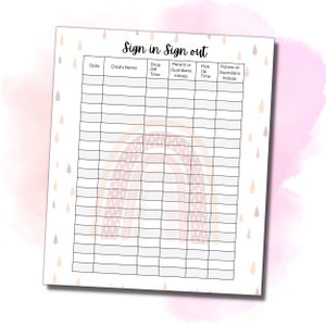 Sign-in Sheets Printable Childcare Attendance Sheet Drop off Form ...