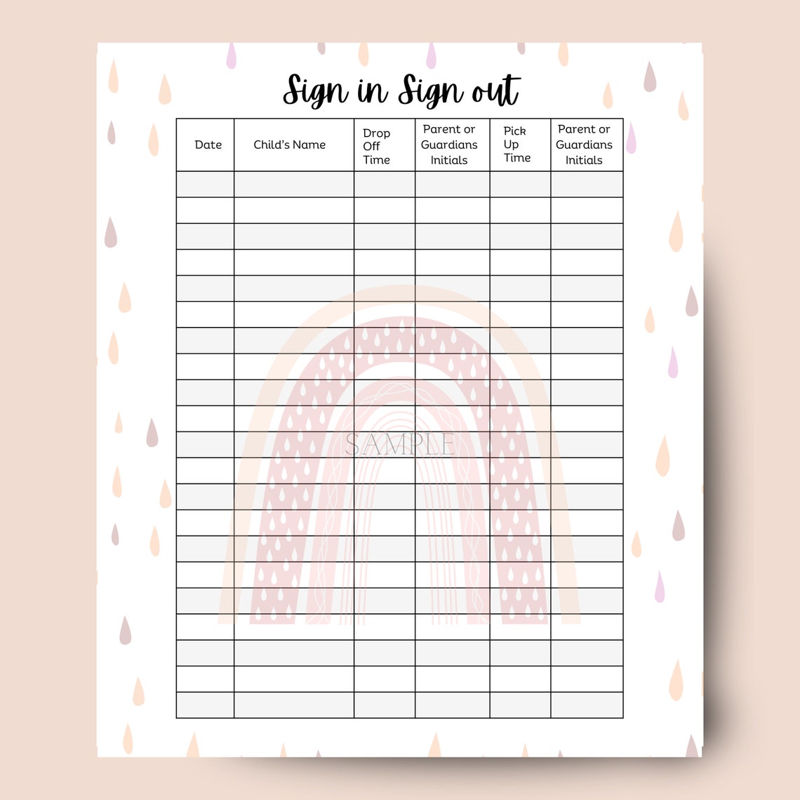 Sign-in Sheets Printable Childcare Sign in Sheet Attendance Sheet Drop ...