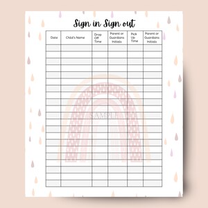 Sign-in Sheets Printable Childcare Attendance Sheet Drop off - Etsy