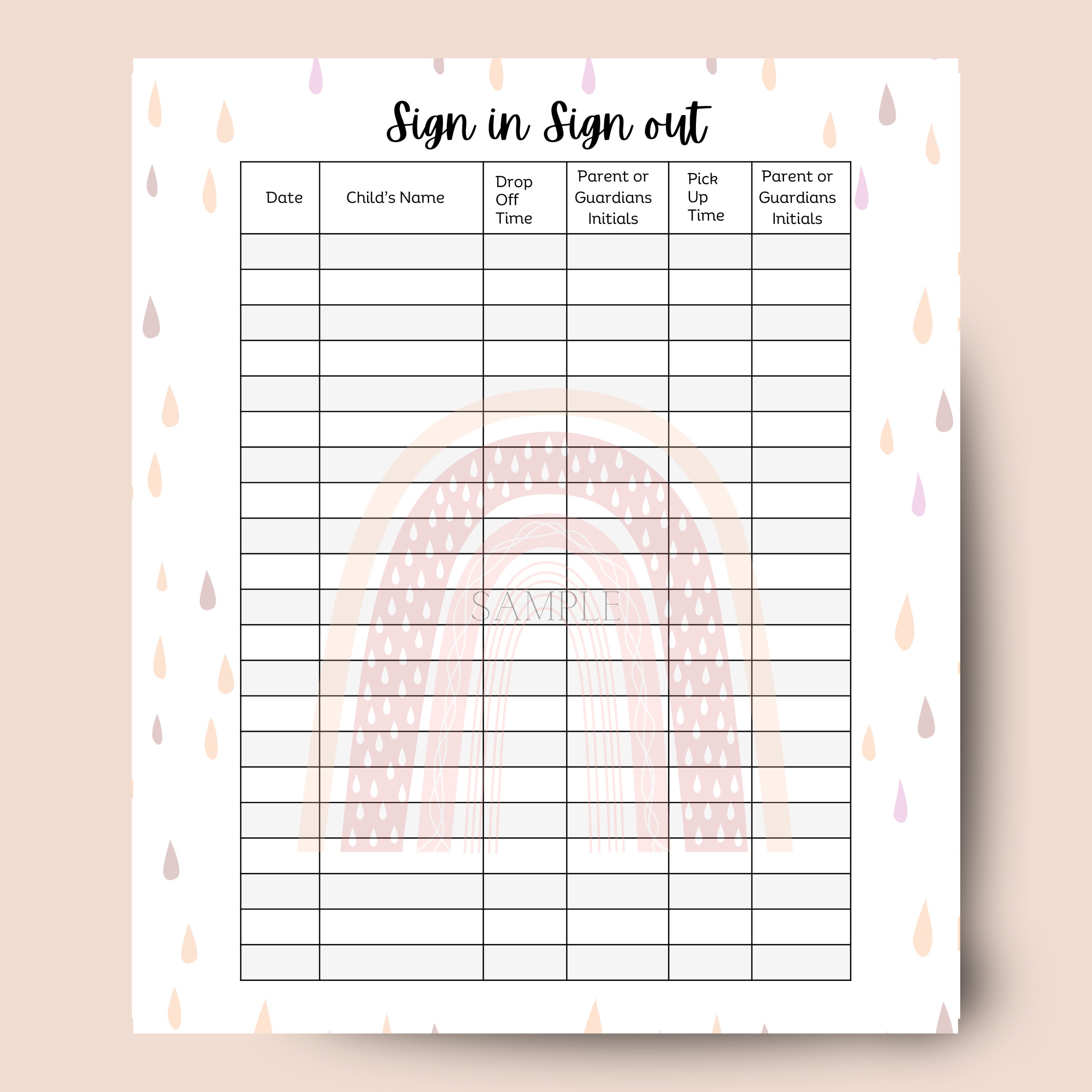 Sign-in Sheets Printable Childcare Sign in Sheet Attendance Sheet Drop ...