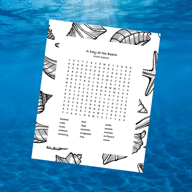 Word Search Puzzles Beach Printable Party Game for Senior and Kid ...
