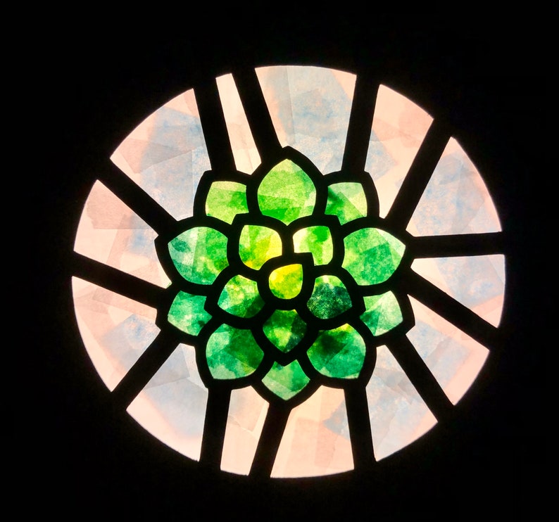 Tissue Paper Stained Glass Art Paper Suncatcher Succulent Cactus Art ...