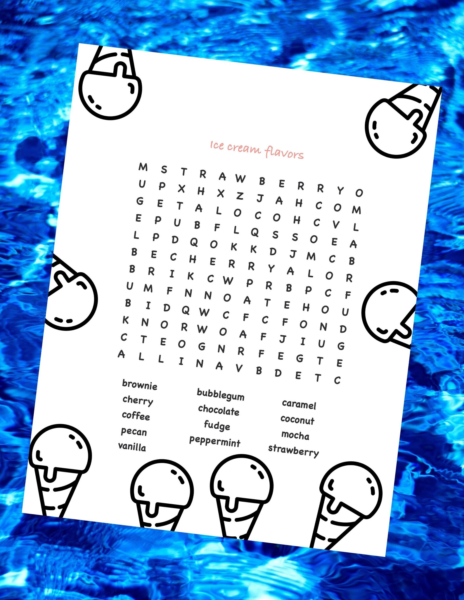 Ice Cream Flavors Word Search Puzzle Printable Summer Brain - Etsy
