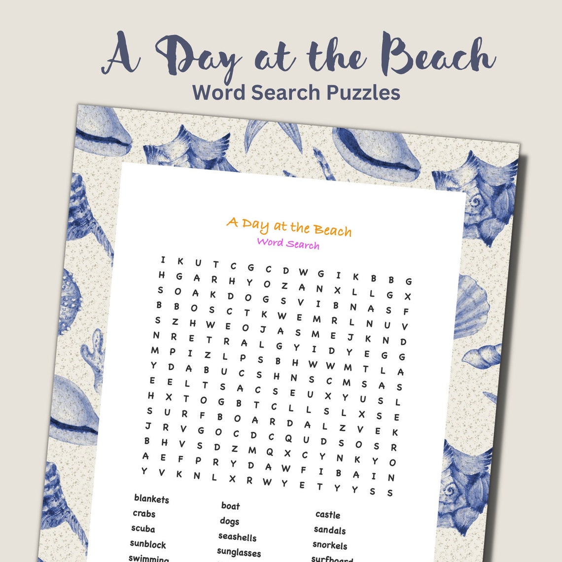 Word Search Puzzles Beach Printable Party Game for Senior and Kid ...
