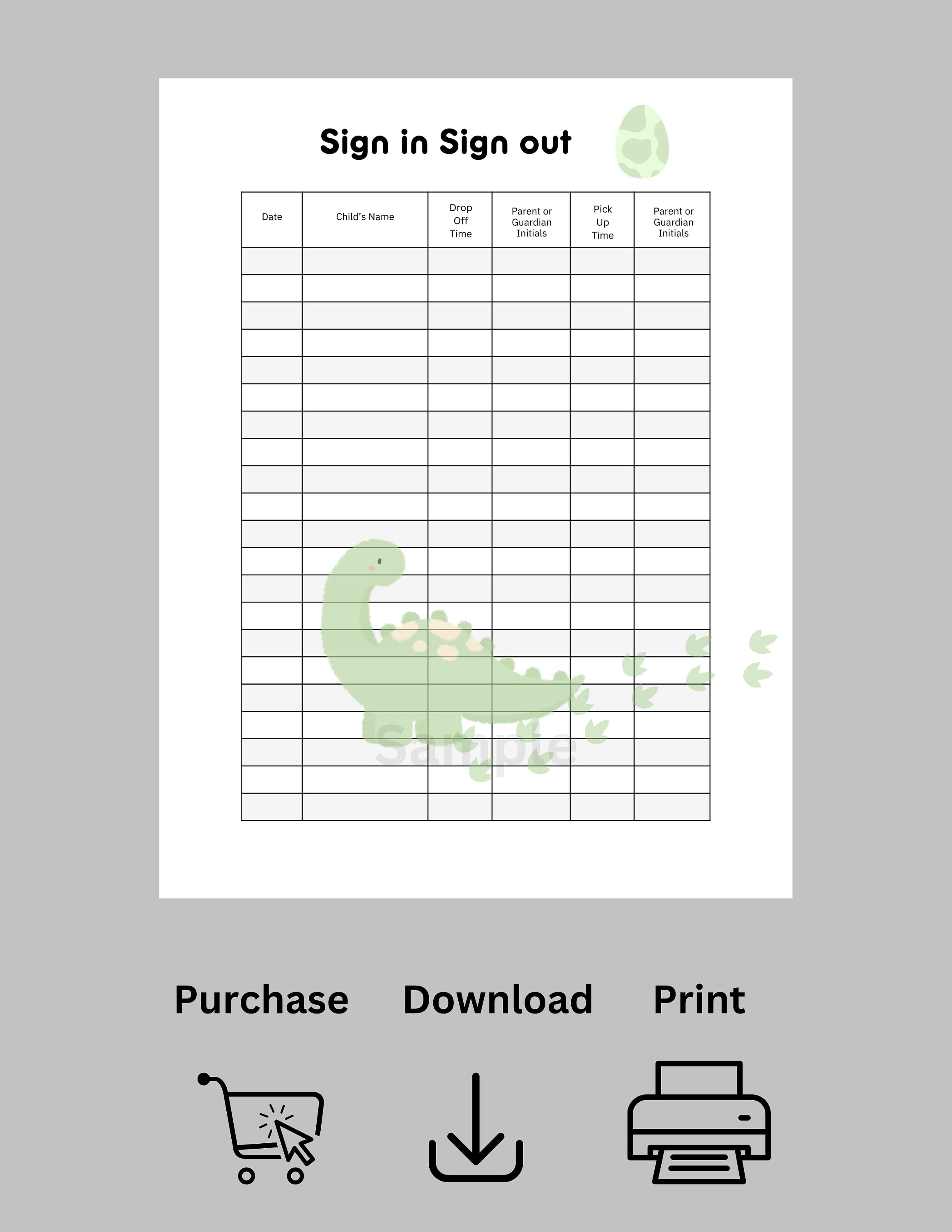 Sign-in Sheets Templates Printable Daycare Sign-in Sheets Dinosaur Sign ...