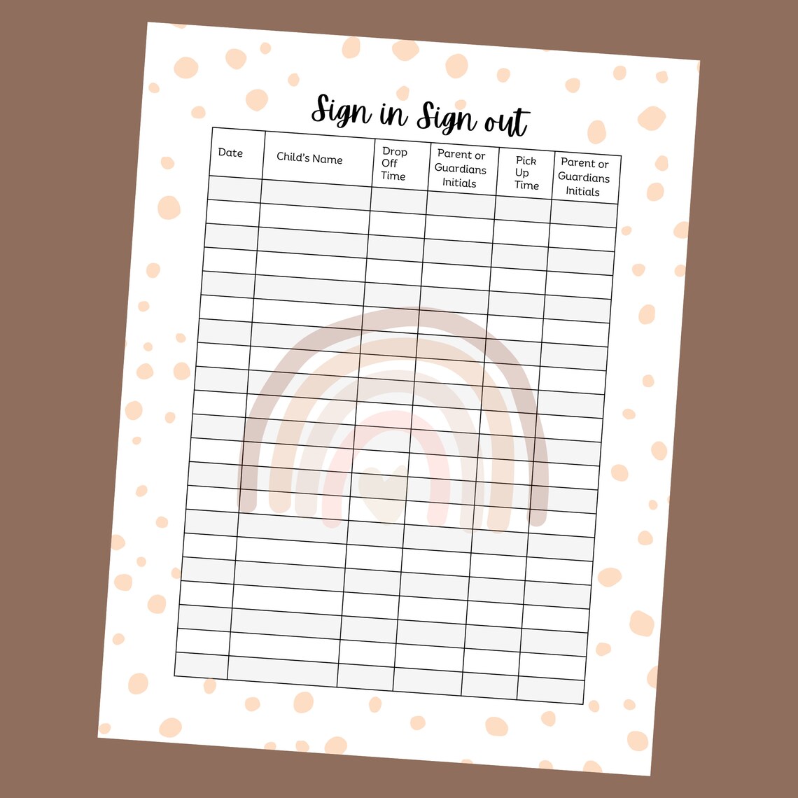 Sign-in Sheets Printable Sign in Sheet Attendance Sheet Drop off Form ...