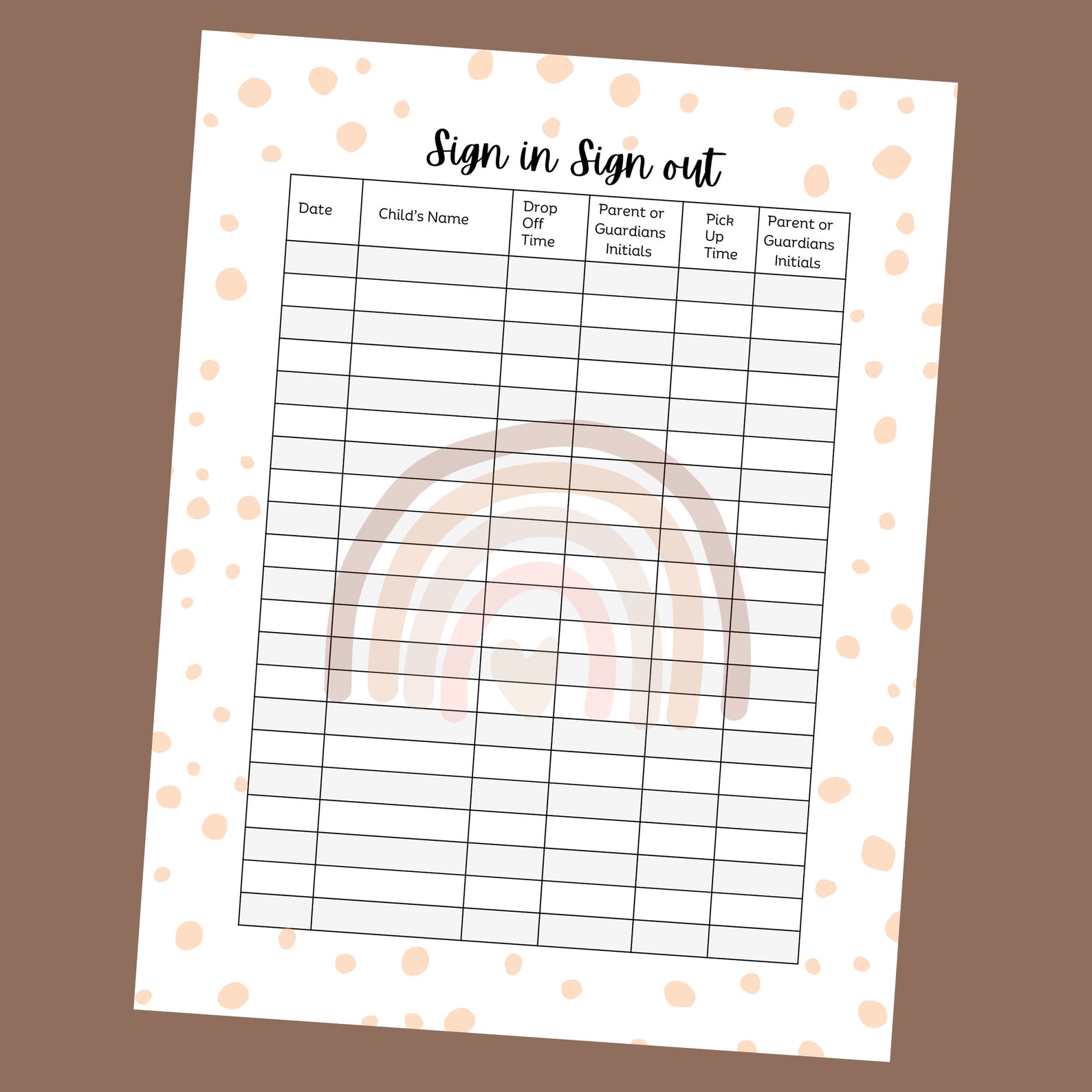 Sign-in Sheets Printable Sign in Sheet Attendance Sheet Drop off Form ...