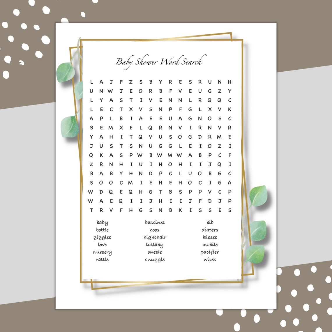 Word Search Printable Baby Shower Party Games Puzzles Brain Games Baby ...