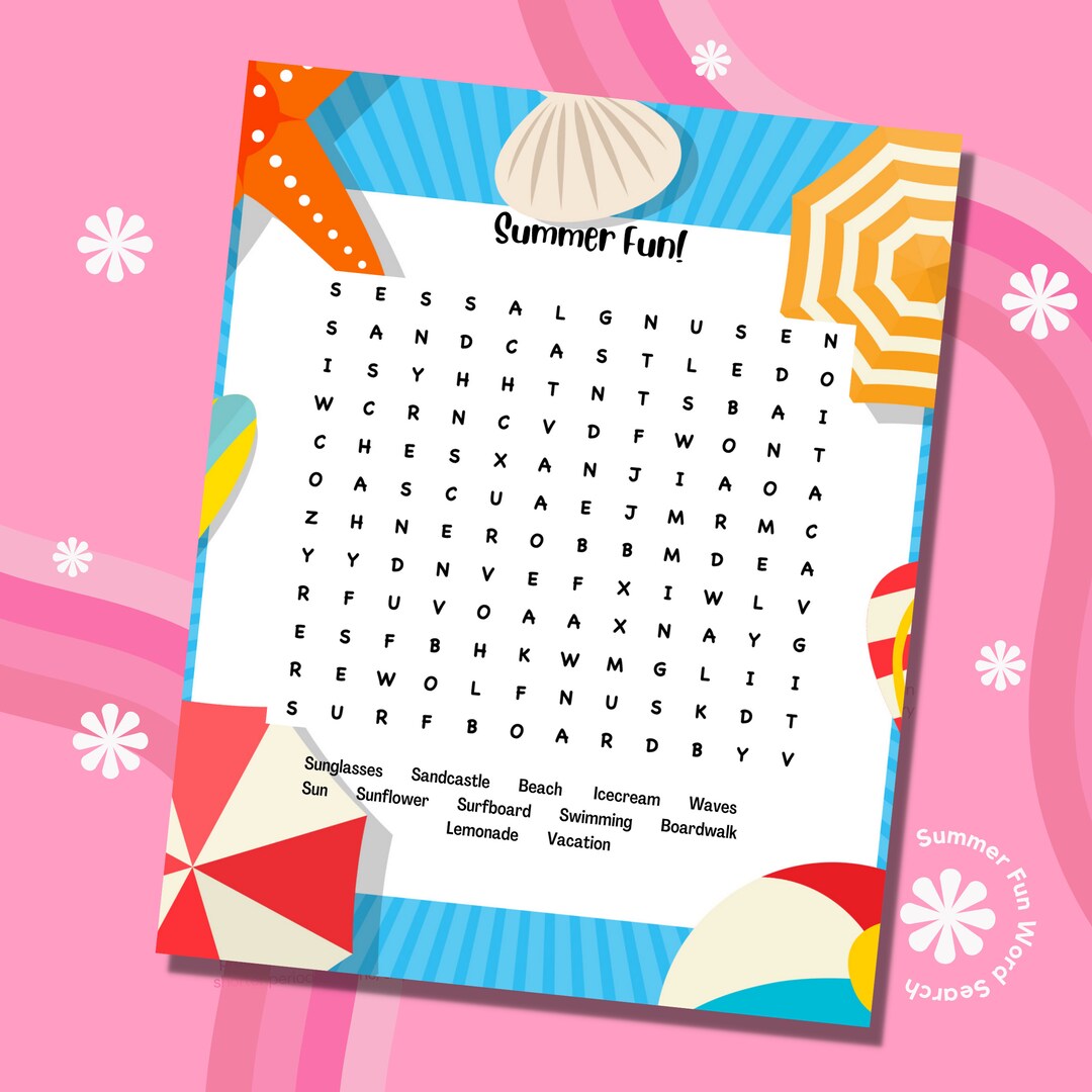 Summer Fun Word Search Puzzle Printable Beach Party Games - Etsy Australia