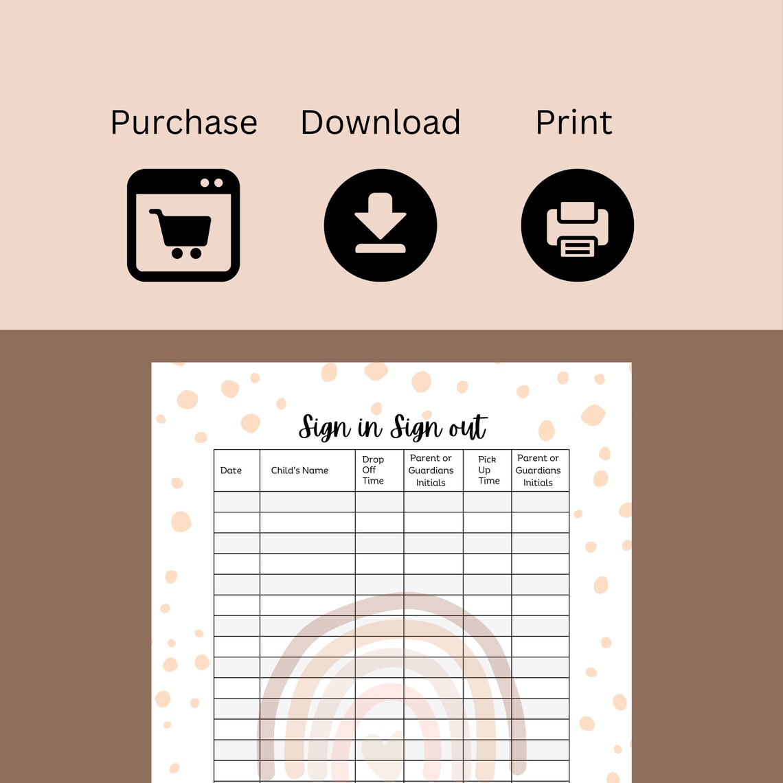 Sign-in Sheets Printable Sign in Sheet Attendance Sheet Drop off Form ...