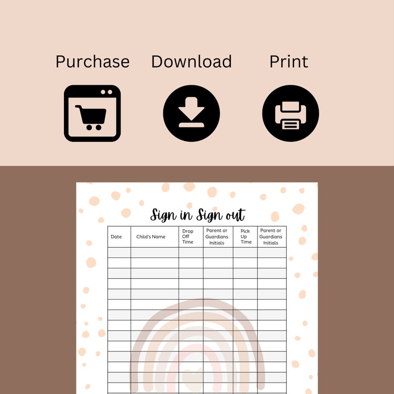 Sign-in Sheets Printable Sign in Sheet Attendance Sheet Drop off Form ...