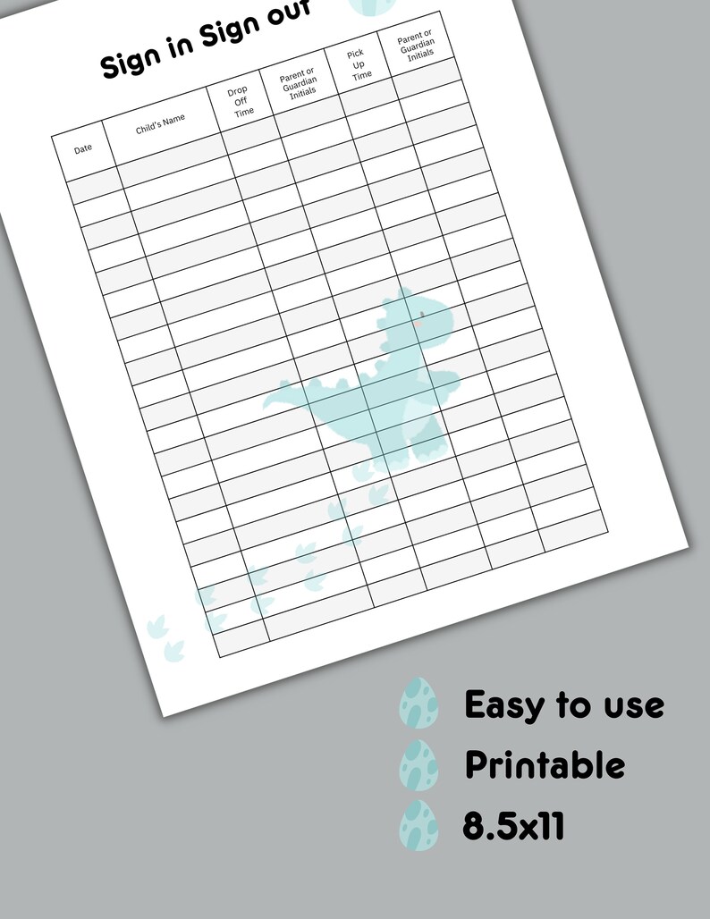 Sign-in Sheets Templates Printable Daycare Sign-in Sheets Dinosaur Sign ...