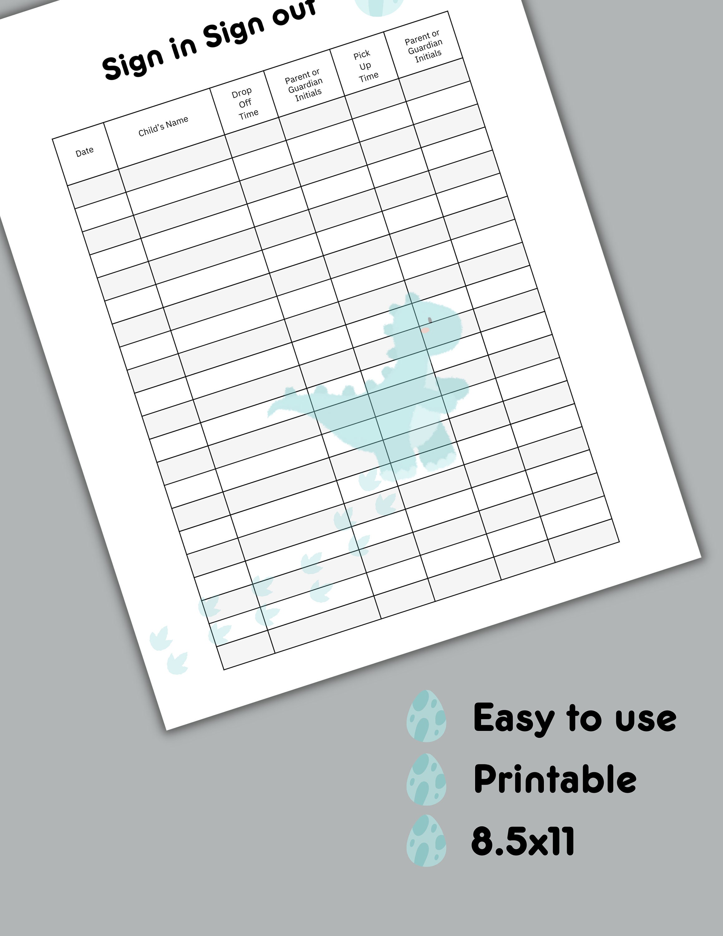 Sign-in Sheets Templates Printable Daycare Sign-in Sheets Dinosaur Sign ...