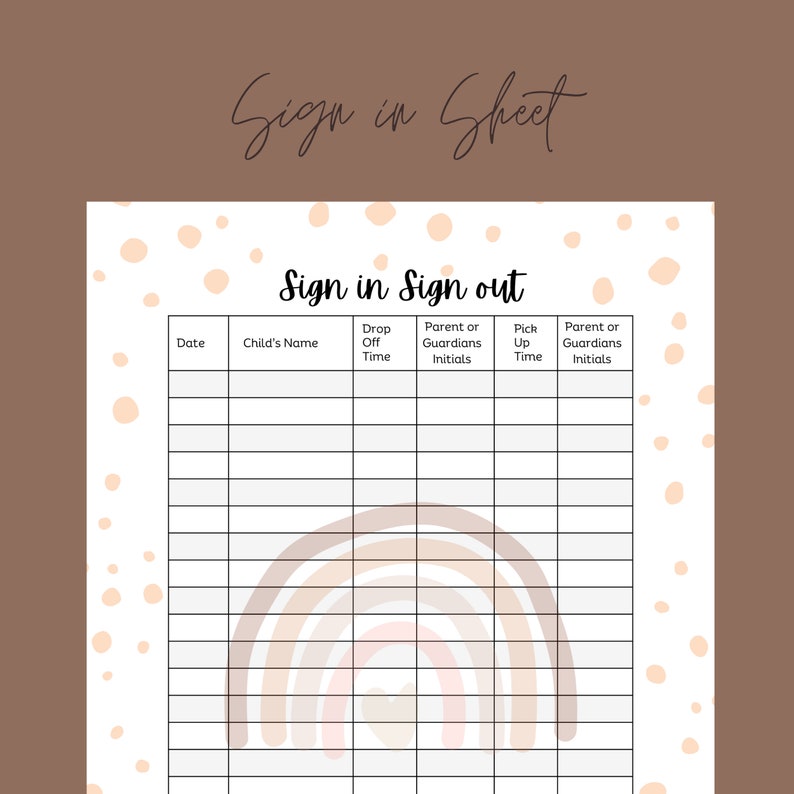 Sign-in Sheets Printable Sign in Sheet Attendance Sheet Drop off Form ...