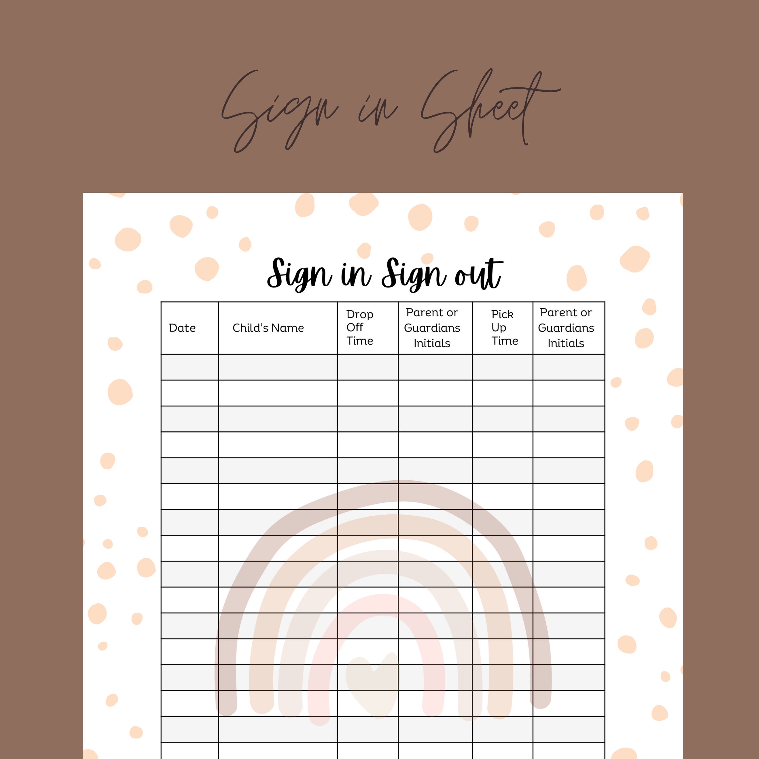 Sign-in Sheets Printable Sign in Sheet Attendance Sheet Drop off Form ...