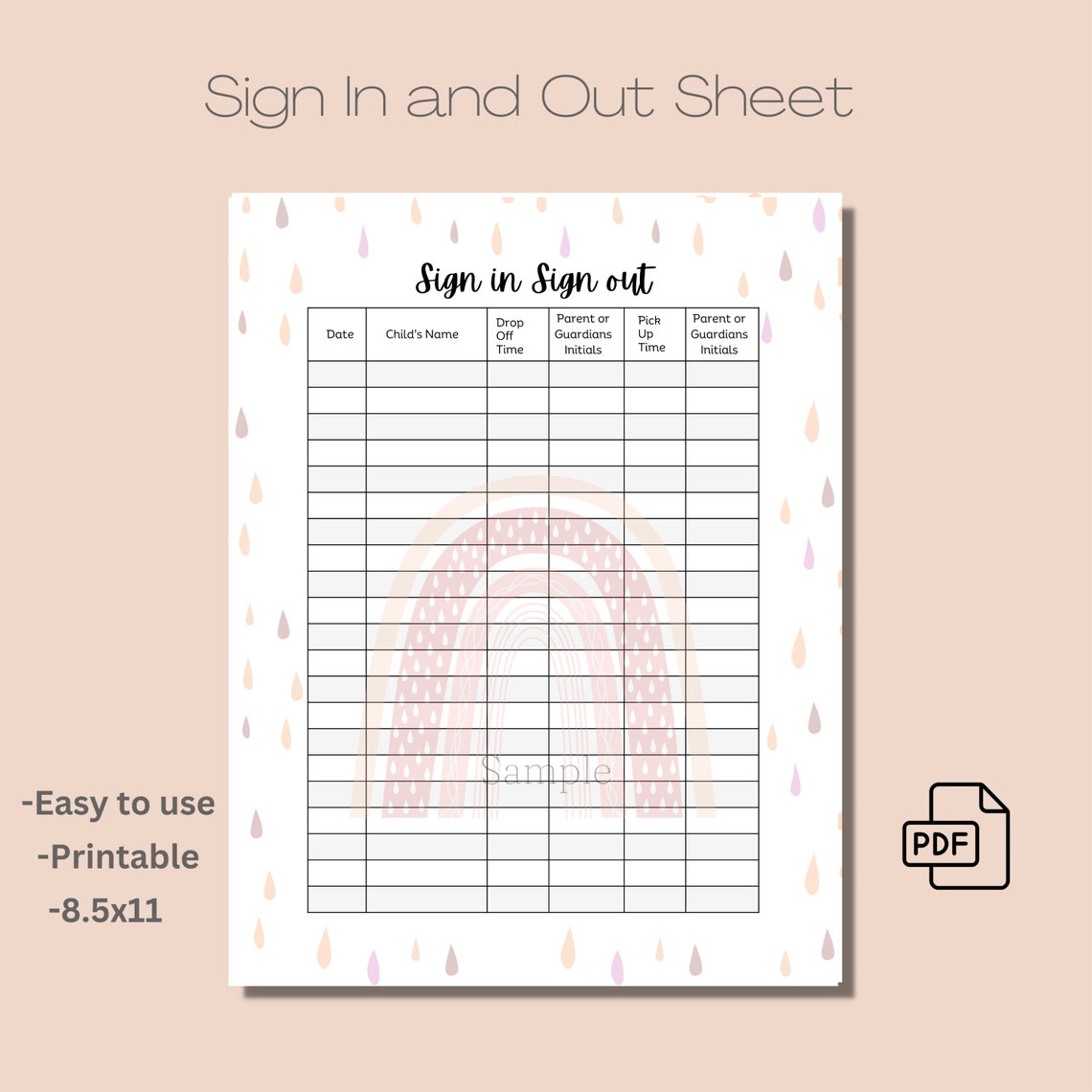 Sign-in Sheets Printable Childcare Sign in Sheet Attendance Sheet Drop ...