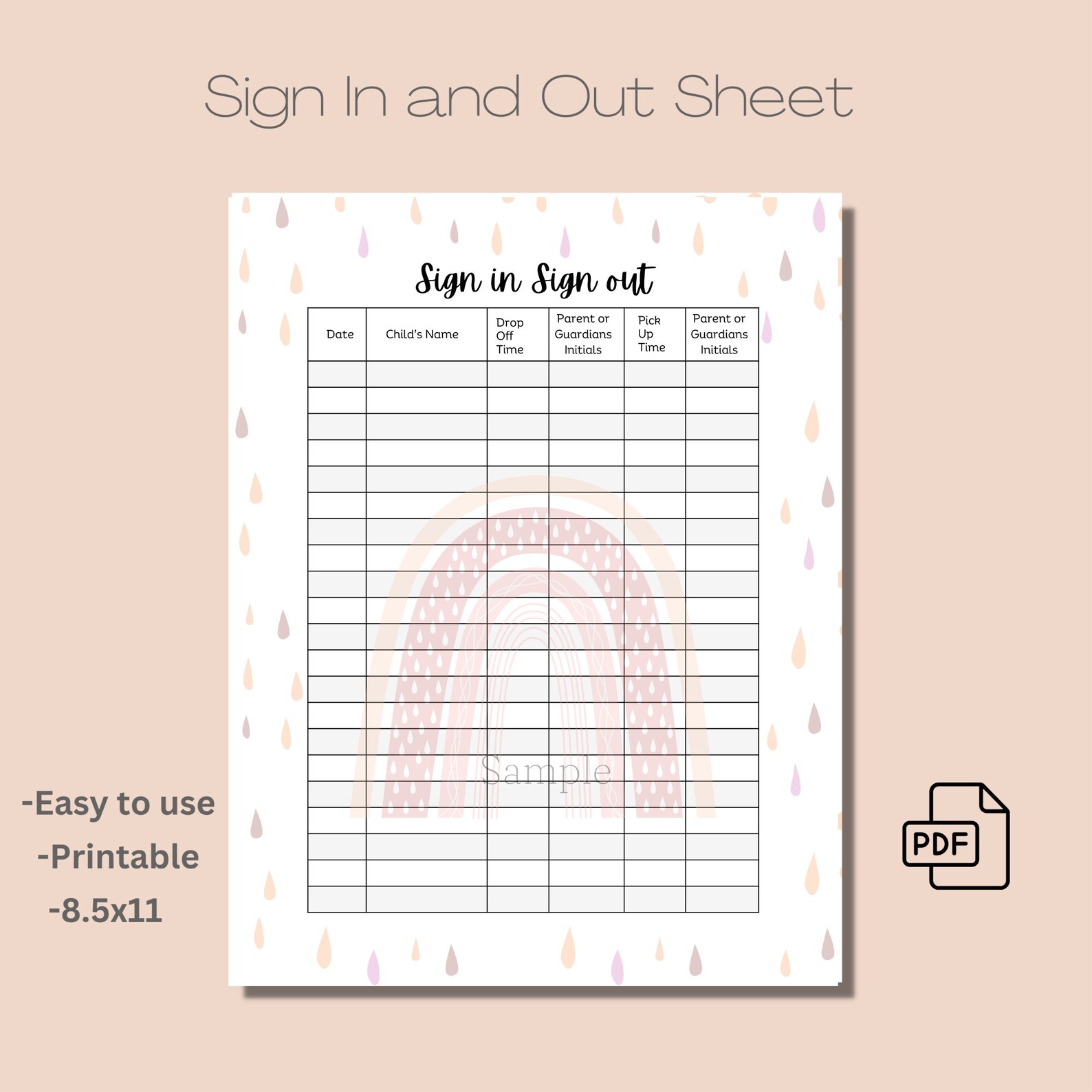 Sign-in Sheets Printable Childcare Sign in Sheet Attendance Sheet Drop ...