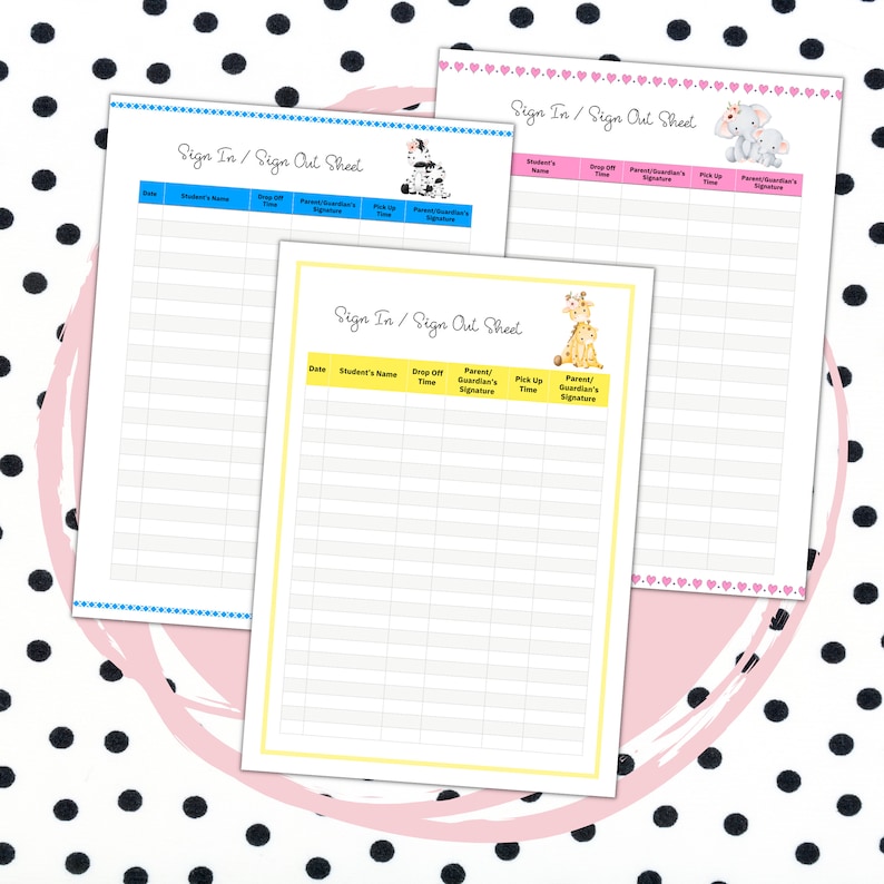 Sign-in Sheets Printable Attendance Sheet Drop off Form Classroom ...