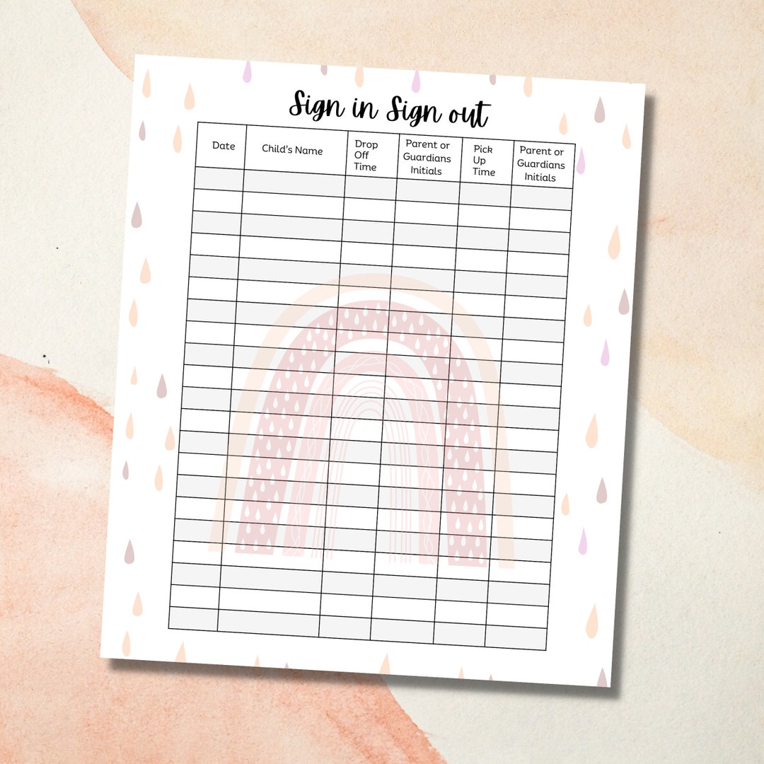 Sign-in Sheets Printable Sign in Sheet Attendance Sheet Drop off Form ...