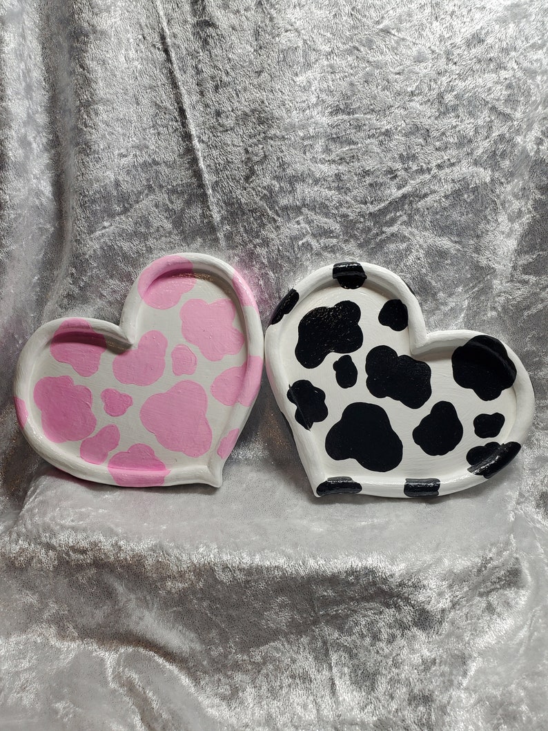 Cow Print Heart Clay Tray - Etsy