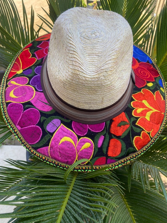 Mexican Artisanal Embroidered Palm Hats. Colorful Fedora . | Etsy