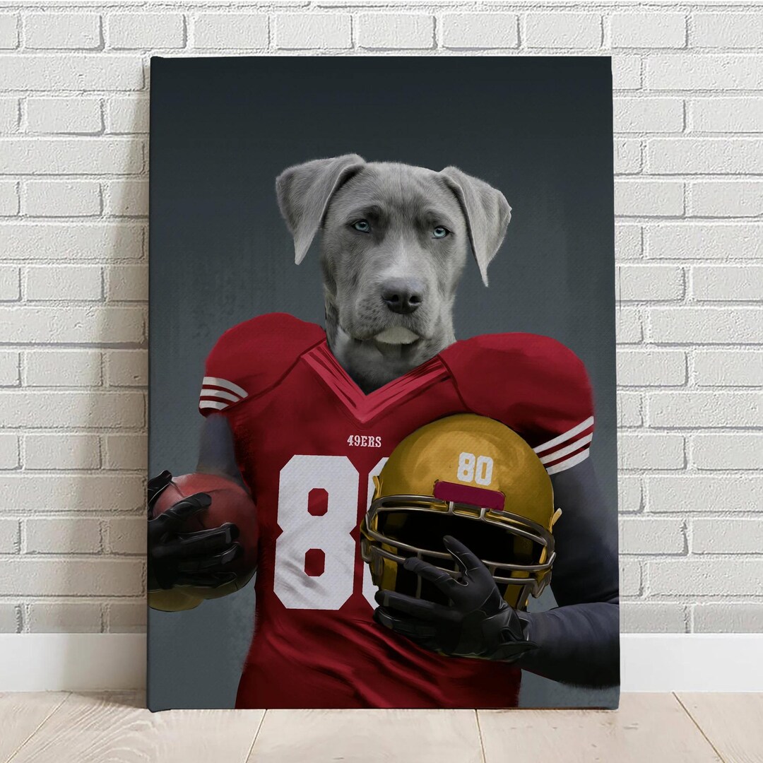 Custom Pet Portrait Football Sanfrancisco 49ers Canvas Dog Cat Portrait ...