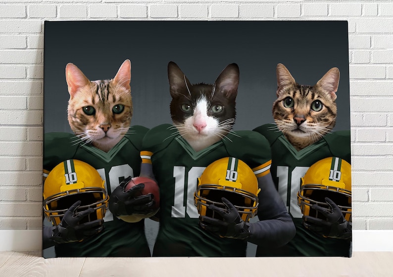Custom Pet Portrait 3 Football Jersey Canvas Three Football Dog Cat ...