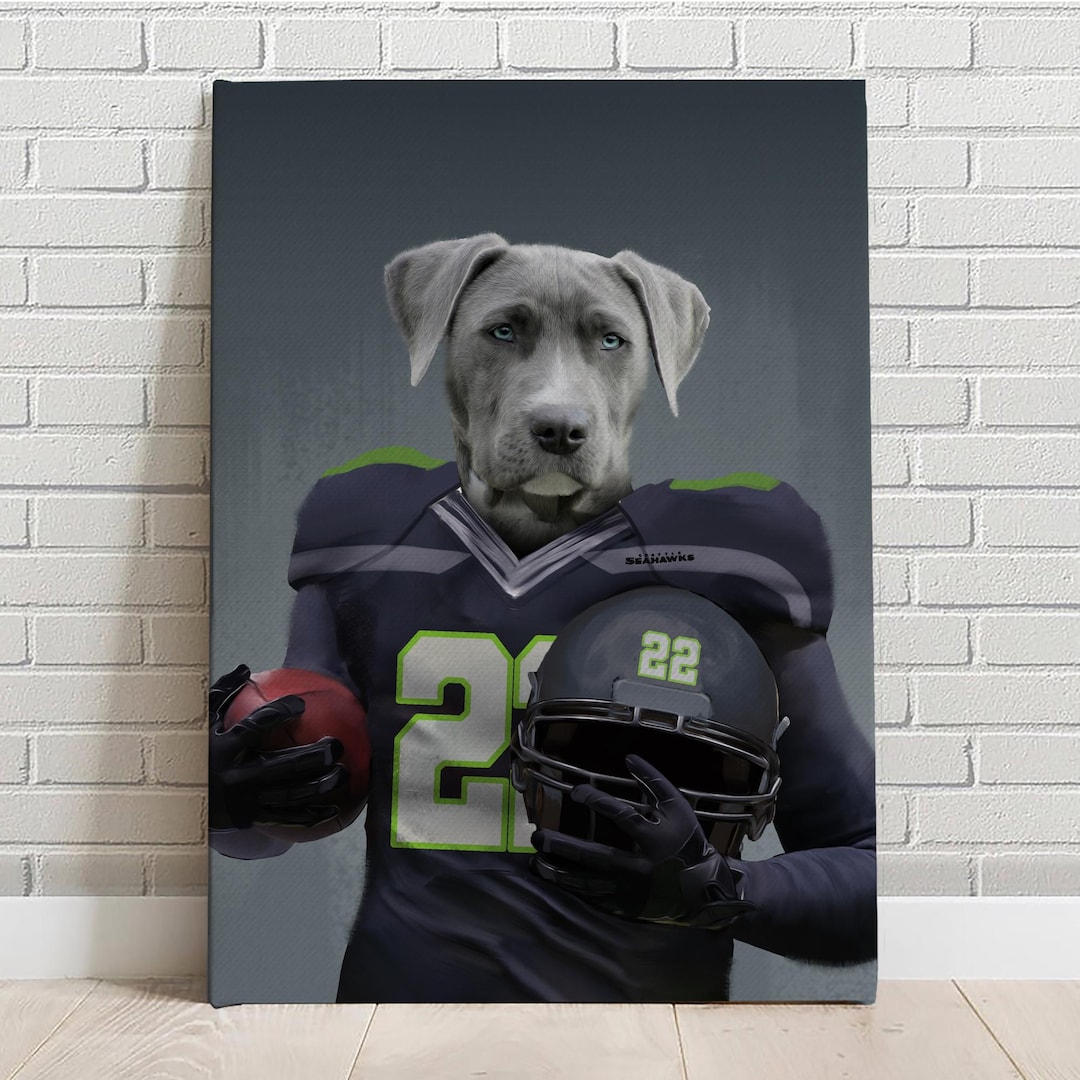 Custom Pet Portrait Football Seattle Seahawk Canvas Dog Cat Portrait - Etsy
