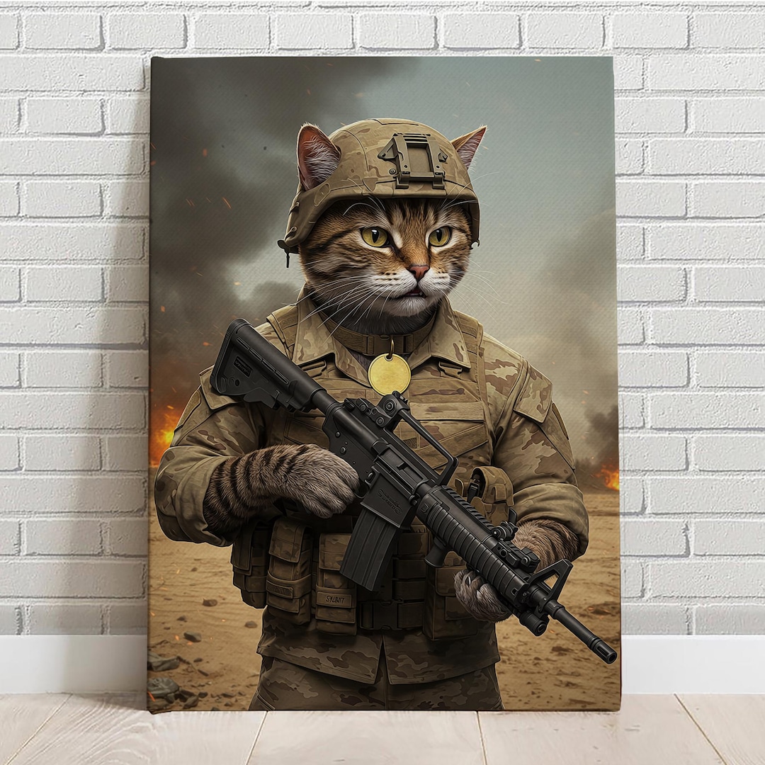 Custom Pet Portrait Army Military Soldier Canvas Dog Cat Portrait - Etsy