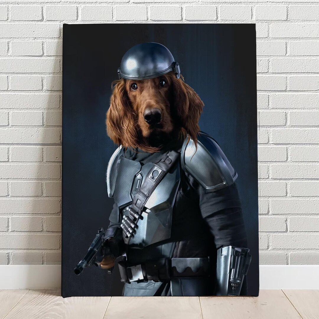 Custom Pet Portrait Mandalorian Boba Fett Starwars Canvas Dog Cat ...