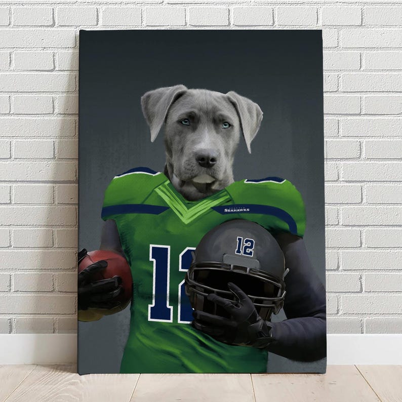 Custom Pet Portrait Football Seattle Seahawk Canvas Dog Cat Portrait - Etsy