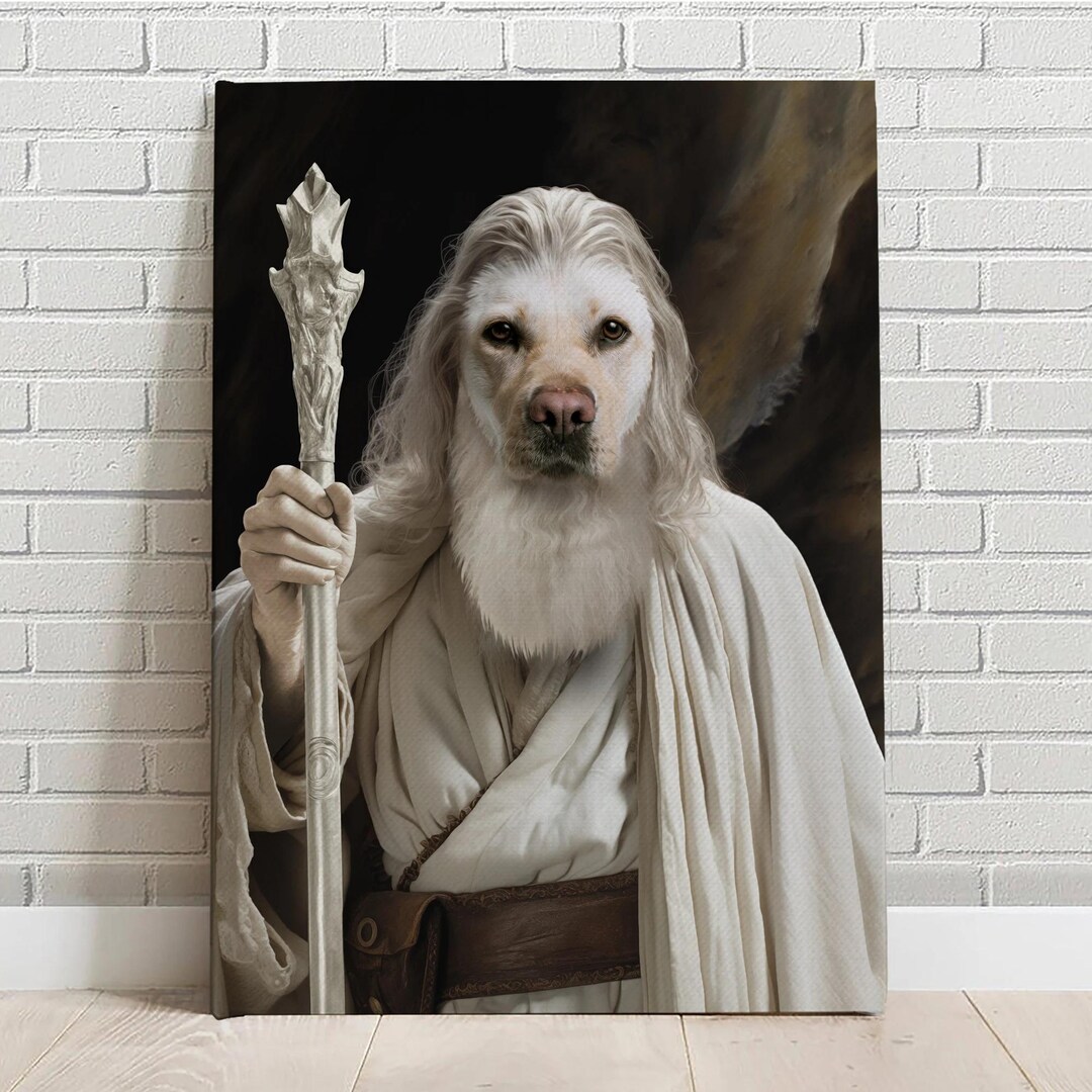 Custom Pet Portrait White Gandalf LOTR Dog Cat Pet Canvas Funny Pet ...
