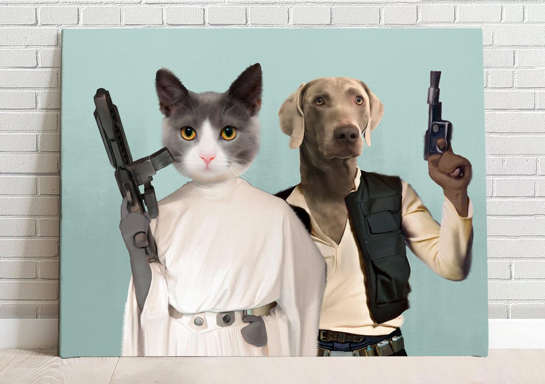 2-pet Portrait, Starwars Leia Han Solo, Custom Pet Portrait, Pet ...
