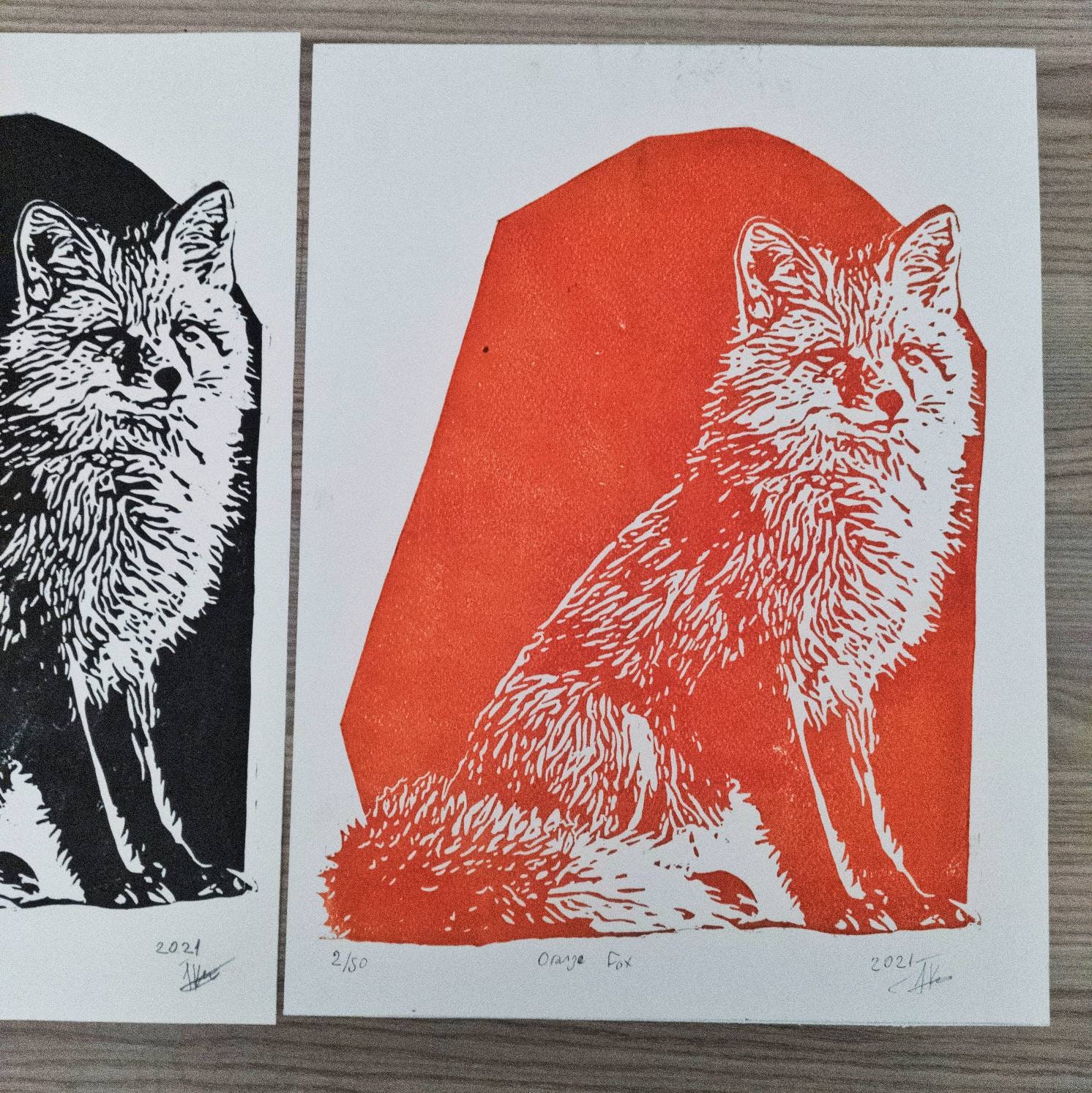 Linocut Print Fox Animal Print Fox Print Wall Art Lino - Etsy