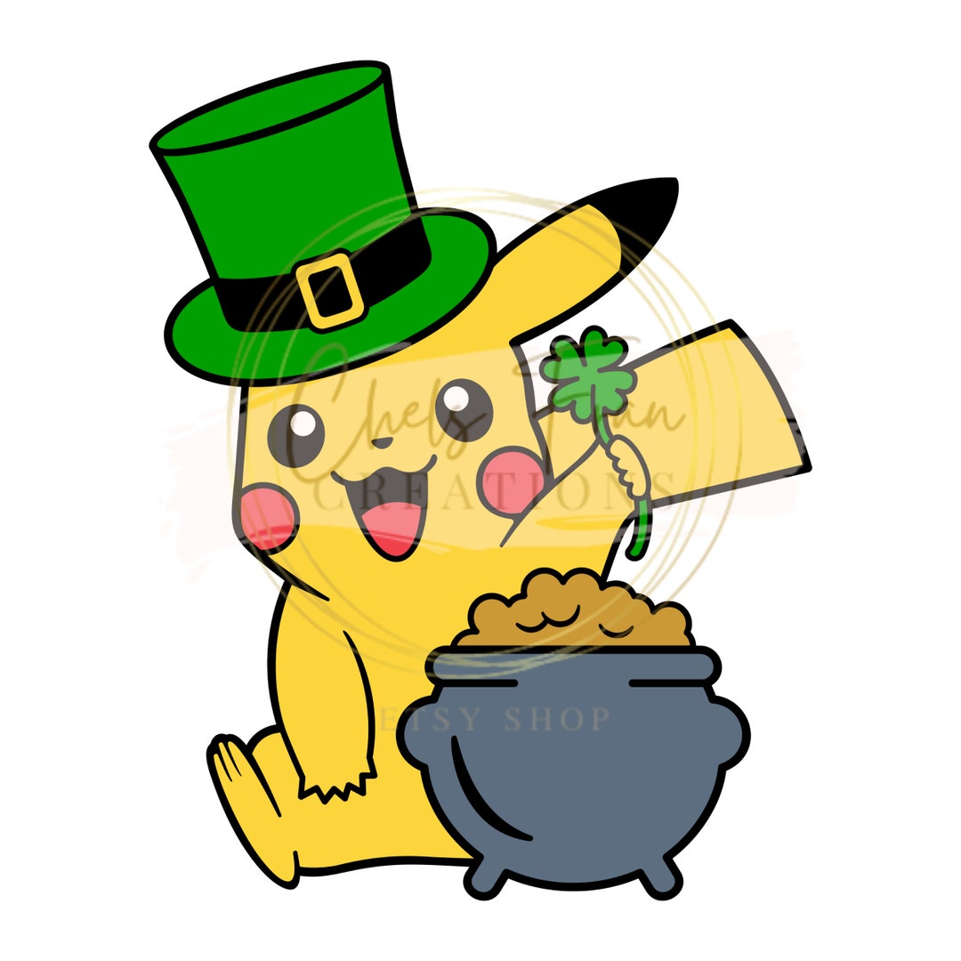 St. Patrick's Day Pikachu DXF, SVG, PNG, Eps Files Pokeman Pot of Gold ...
