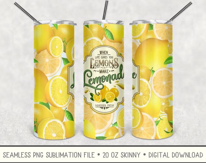 Lemonade 20oz Skinny Tumbler Sublimation Designs, Seamless Sublimation ...