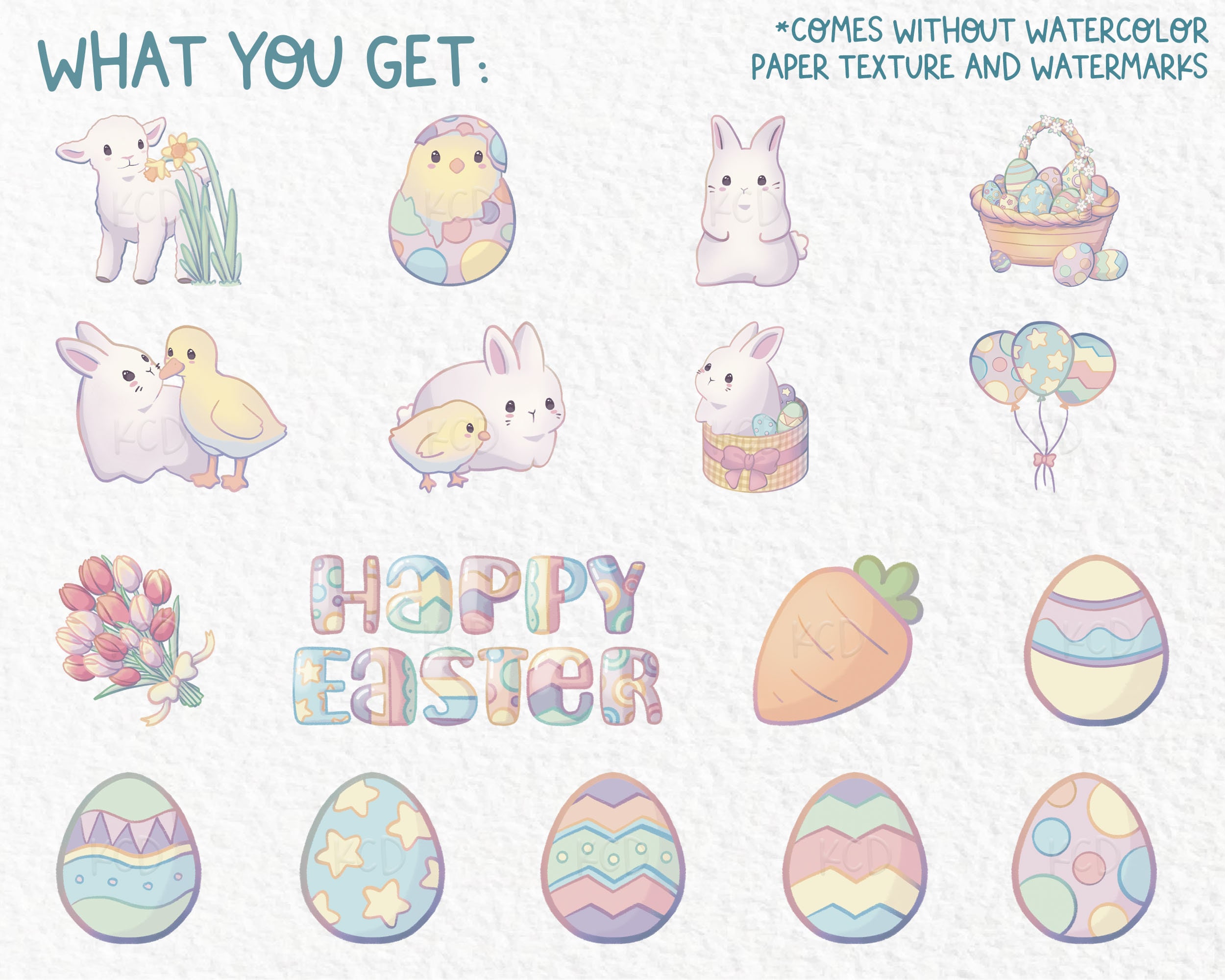 Kawaii Easter Clipart Set, Cute Rabbit Graphics, Baby Bunny PNG, Easter ...